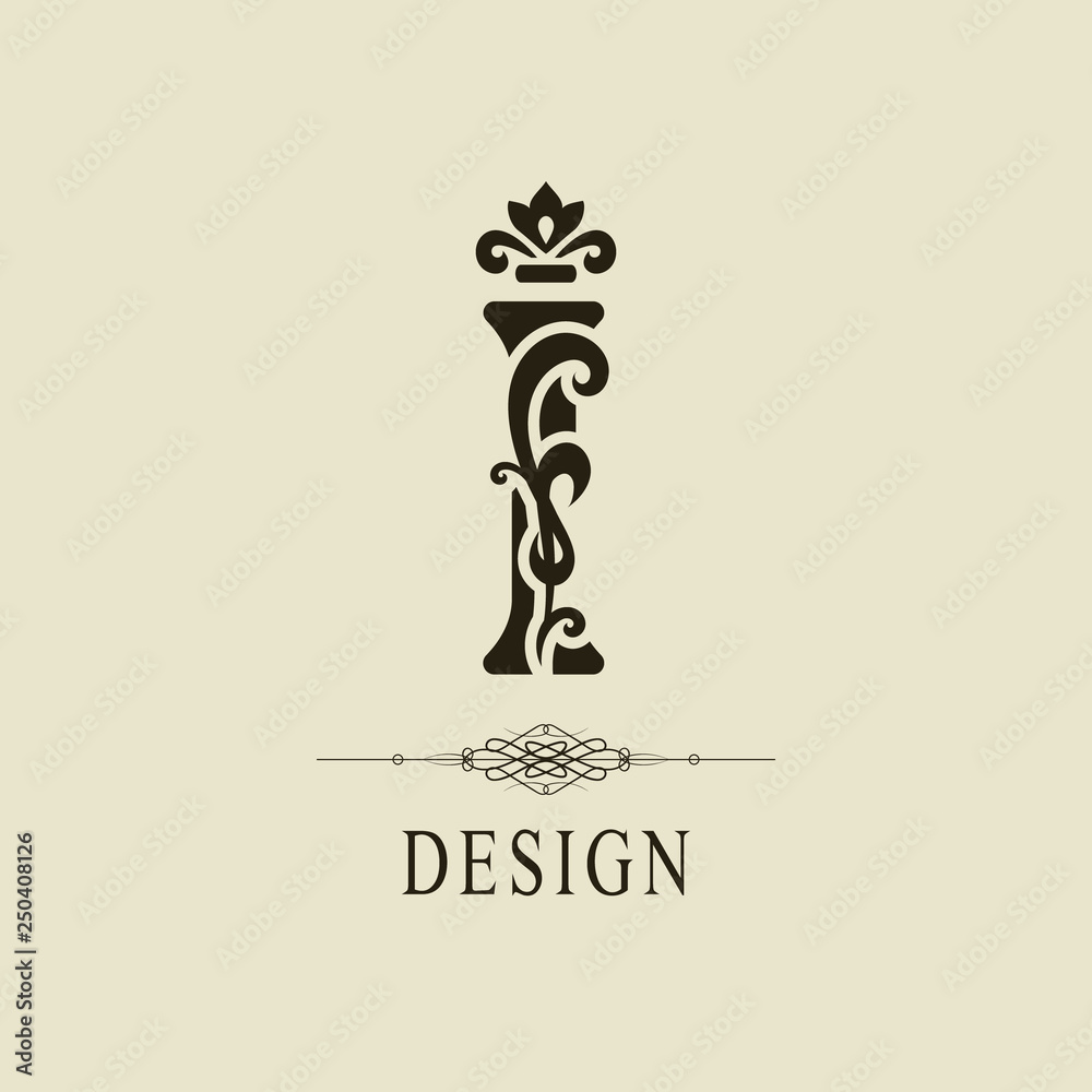 Elegant Capital letter I. Graceful royal style. Calligraphic beautiful ...