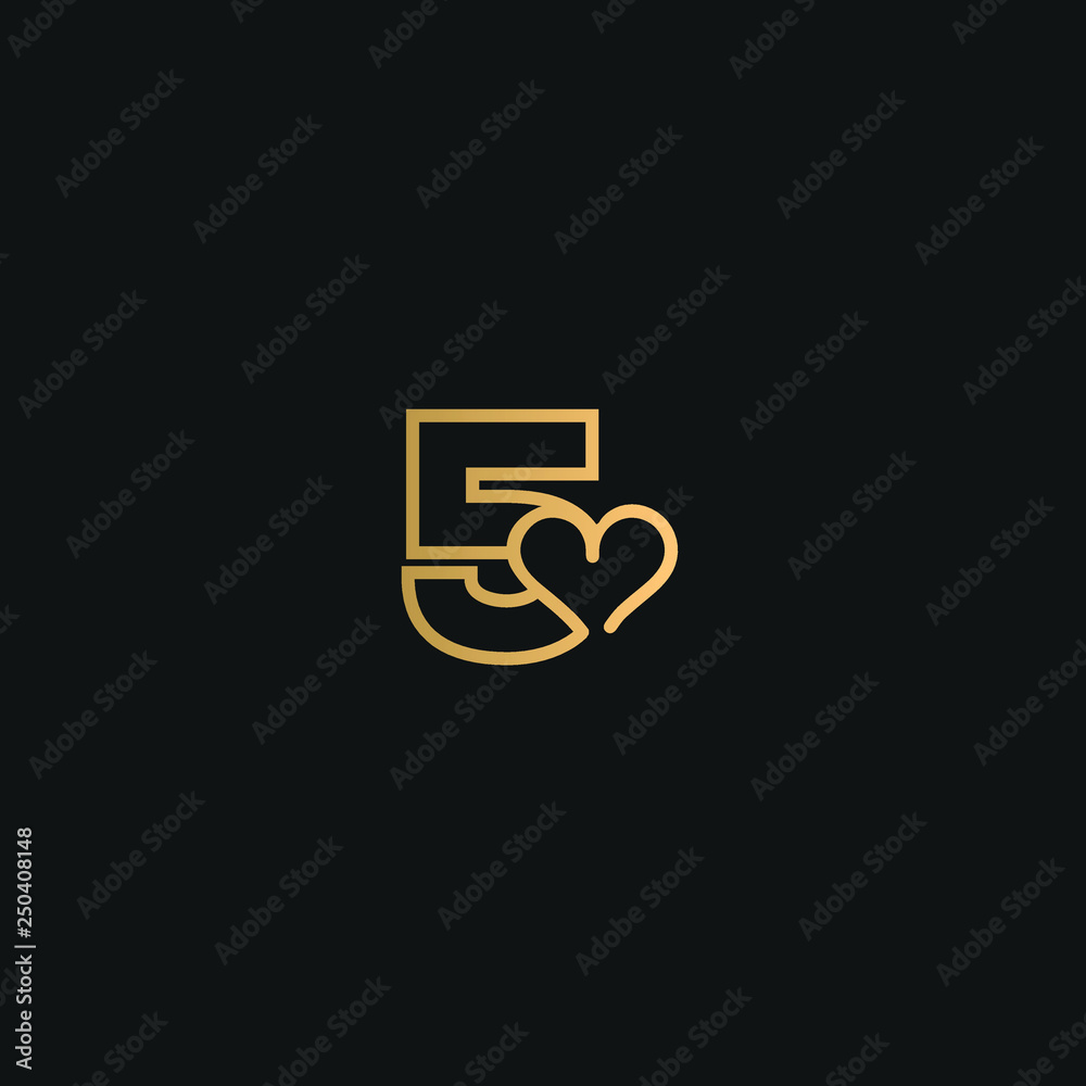 Heart in digit 5. Beautiful vector love logo. The symbol of the union ...