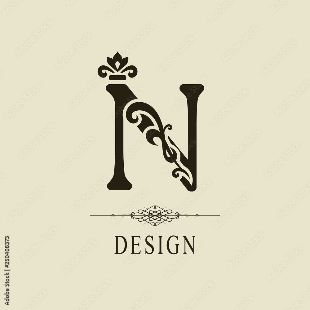 Elegant Capital letter N. Graceful royal style. Calligraphic beautiful ...