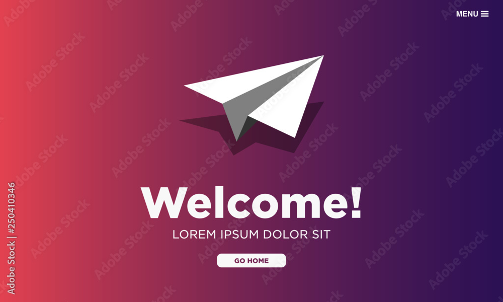Welcome Page Interface Design with Paper Plan Illustration Stock Vector ...