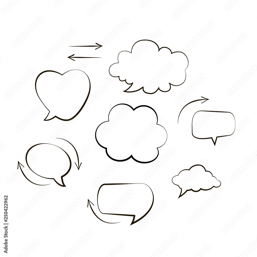 Collection of hand drawn think and talk speech bubbles message. Doodle ...