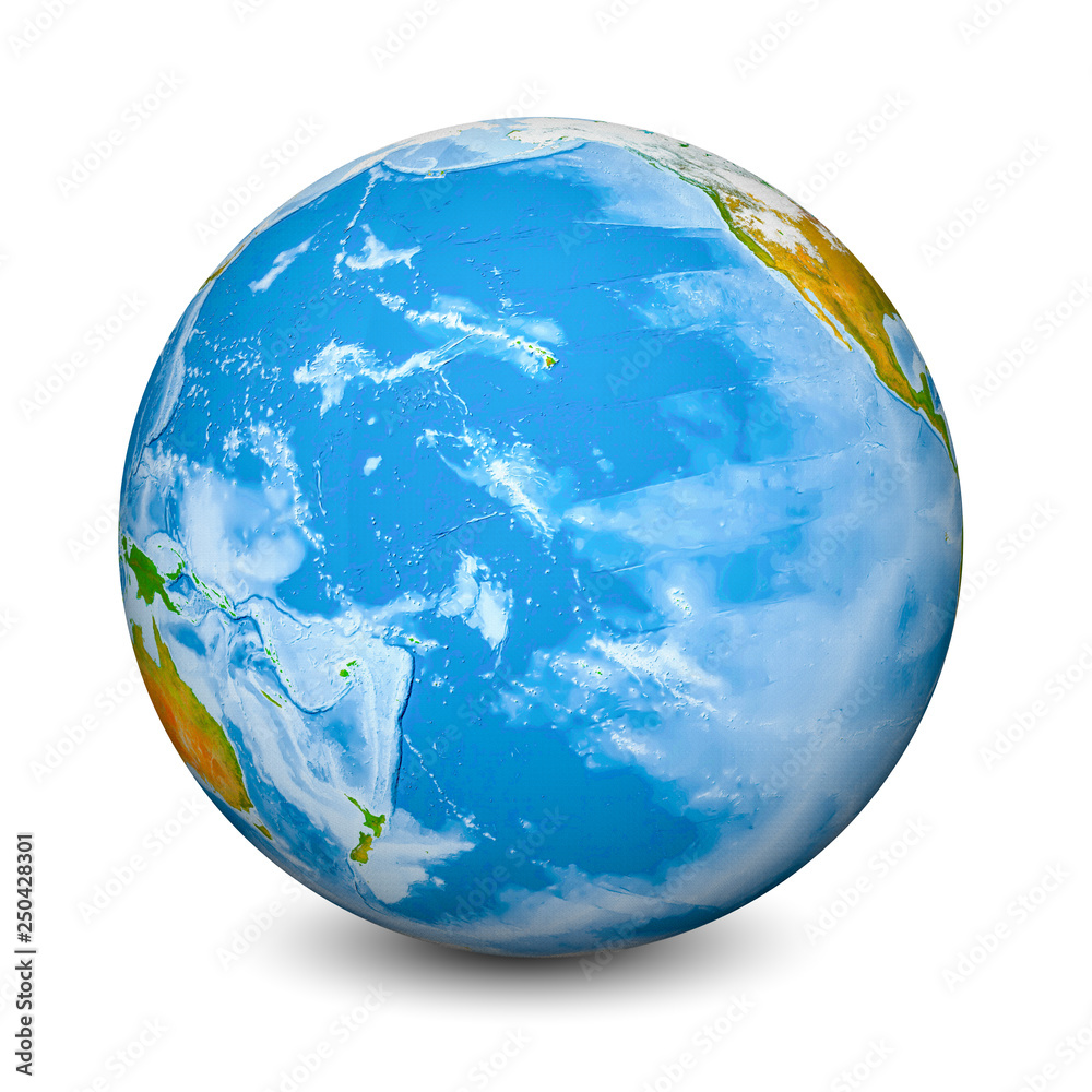 Earth globe focused on Pacific Ocean. Realistic topographical lands and ...