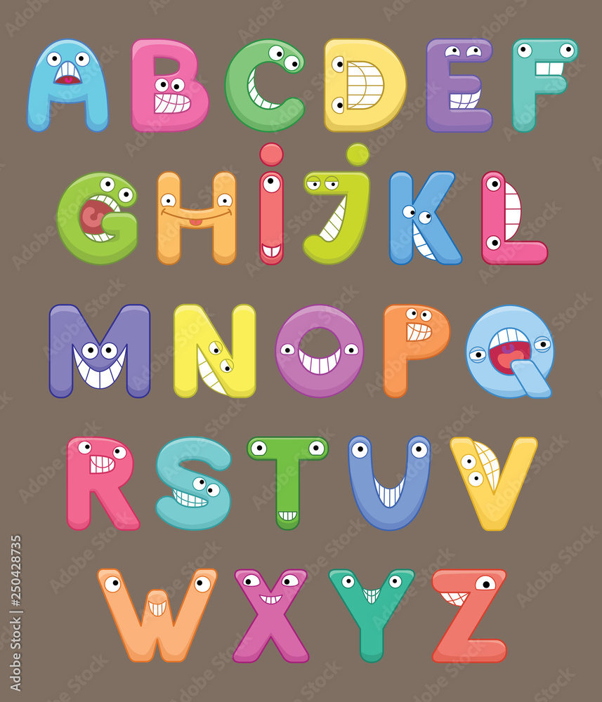 Funny colorful cartoon alphabet. Alphabetical letters ABC for children ...