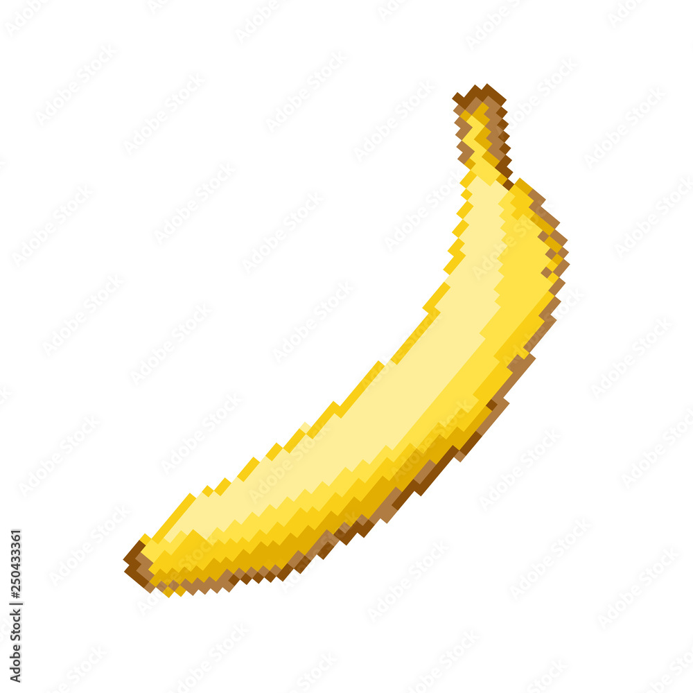 Ripe yellow pixel banana. Pixel art retro style, vector illustration ...