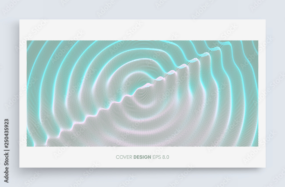 Cover design template for advertising. 3D wavy background with ripple ...