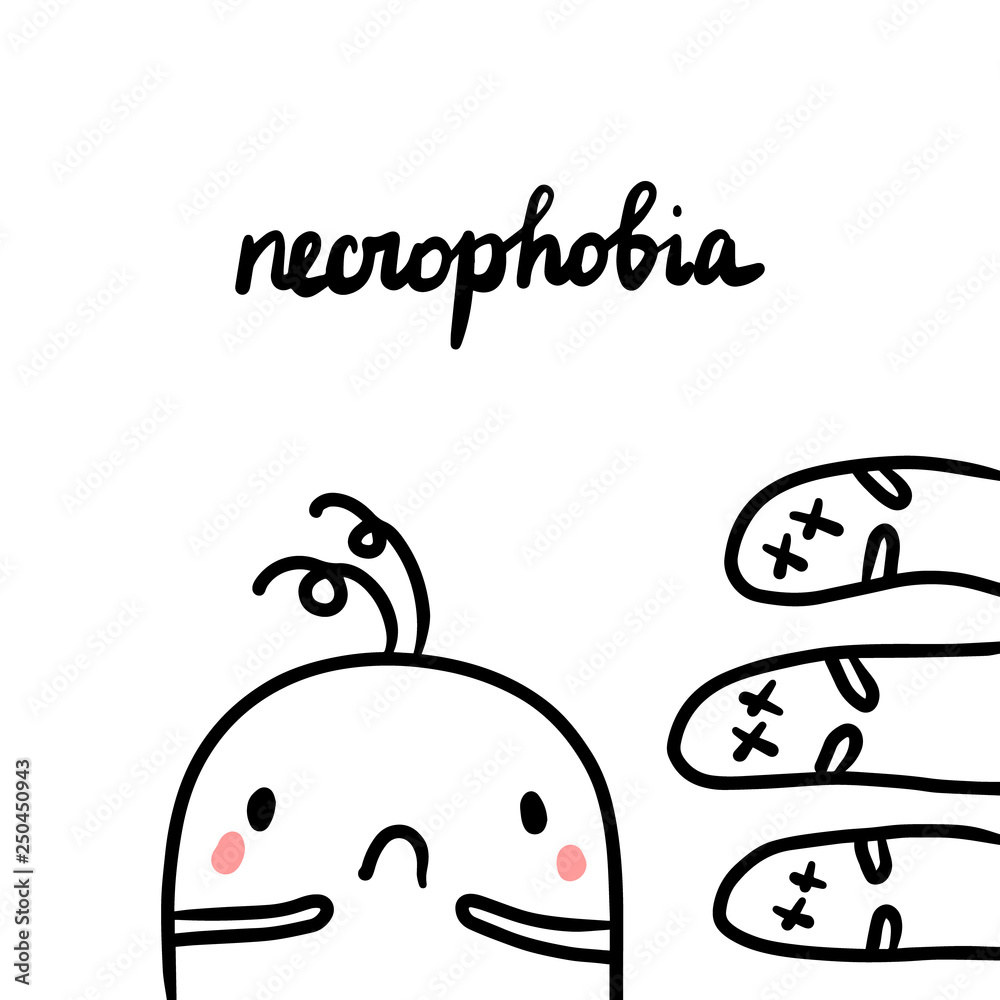 Necrophobia hand drawn illustration with cute marshmallow and corpses ...