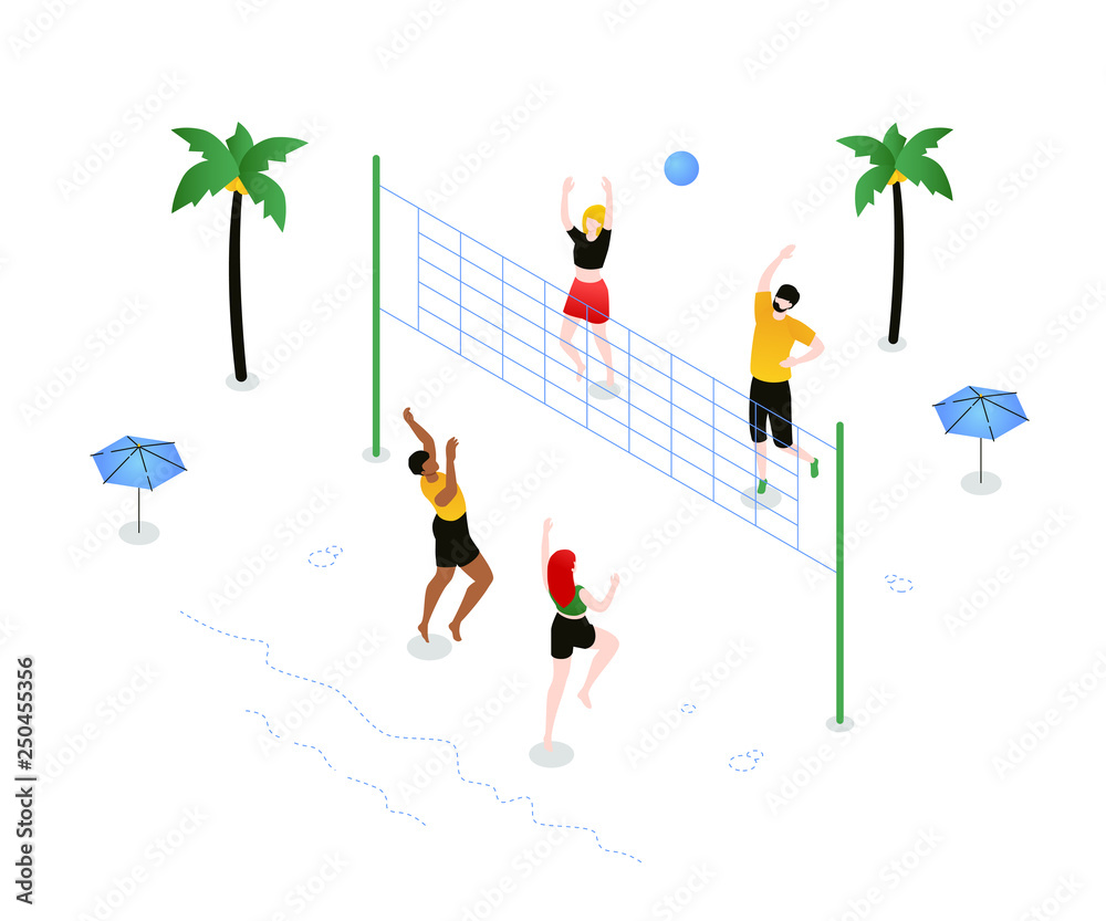 Beach volleyball - modern colorful isometric vector illustration Stock ...
