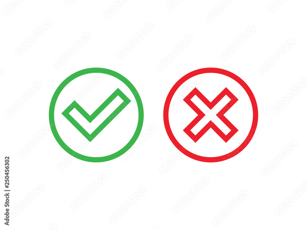 Vetor de Tick and cross signs. Green checkmark OK and red X icons ...