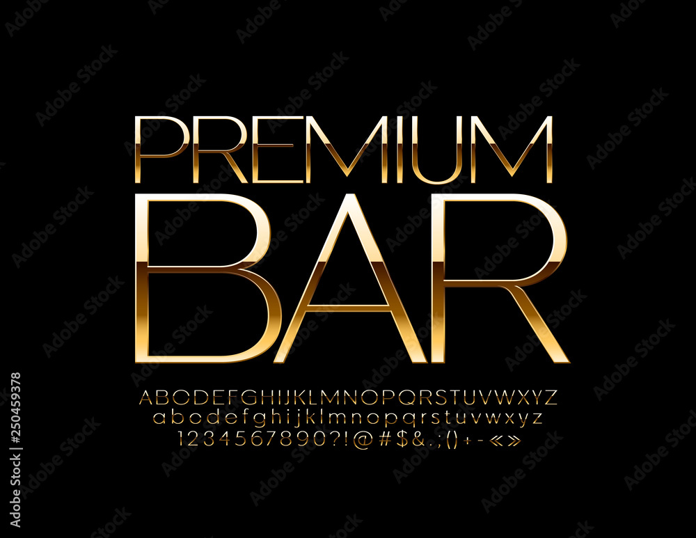Vector Golden label Premium Bar with Thin Elegant Font. Luxury Alphabet ...