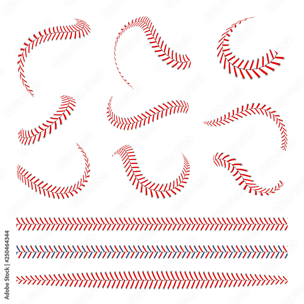 Baseball laces set. Baseball stitches with red threads. Sports graphic ...