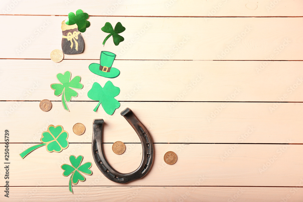 Composition for St. Patrick's Day on wooden background Stock Photo ...