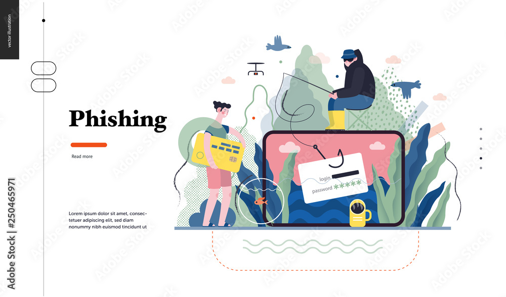 Technology 1 - Phishing - flat vector concept digital illustration of ...