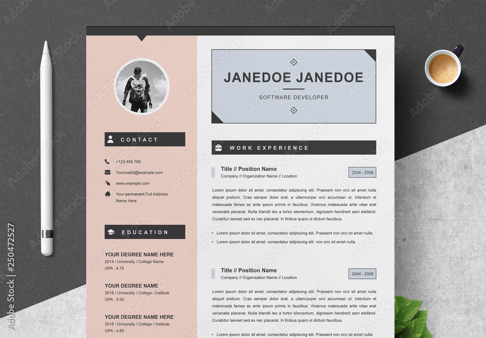 Pink Resume, Cover Letter, and Reference Sheet Layout Stock Template ...