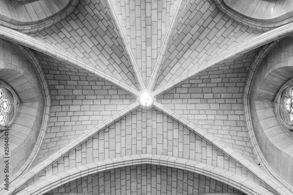 Abstract gothic castle stone detailed roof ceiling design. Minimal ...