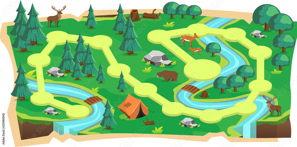 Forest Jungle 2D Game Maps with Path and Green land with Bear, Mouse ...