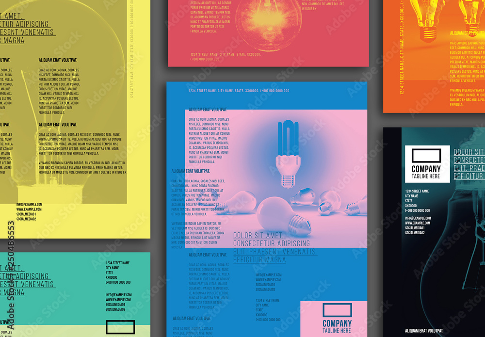 Colorful Flyer Layout Set with Lightbulb Elements Stock Template ...
