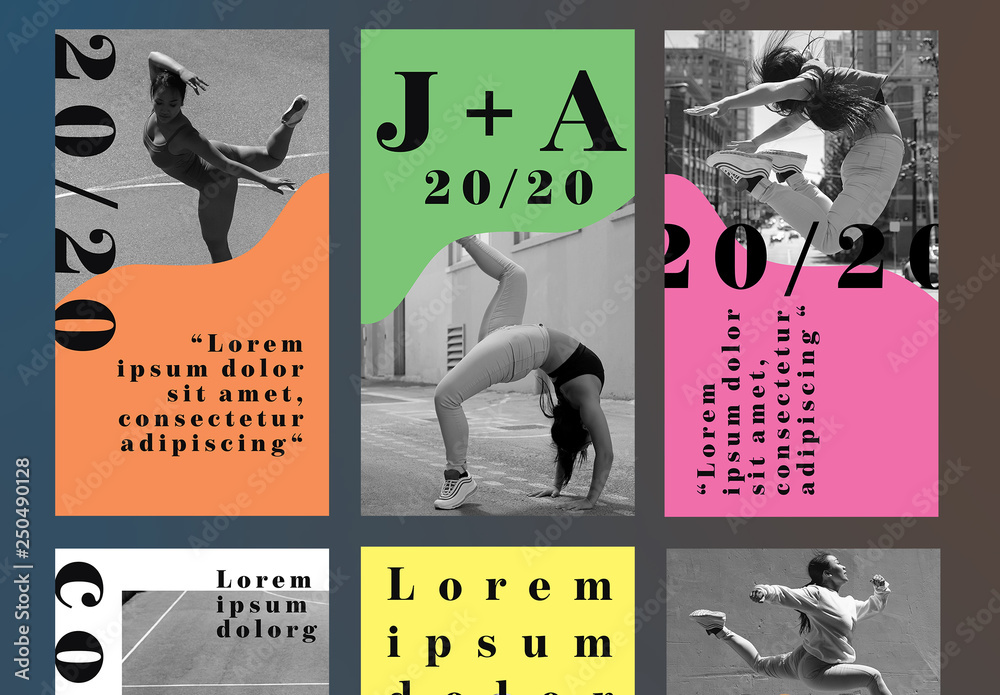 Social Media Post Layouts with Bright Colors Stock Template | Adobe Stock