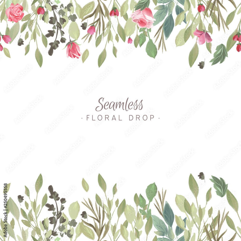 Watercolor floral background, drop seamless design, backdrop with ...