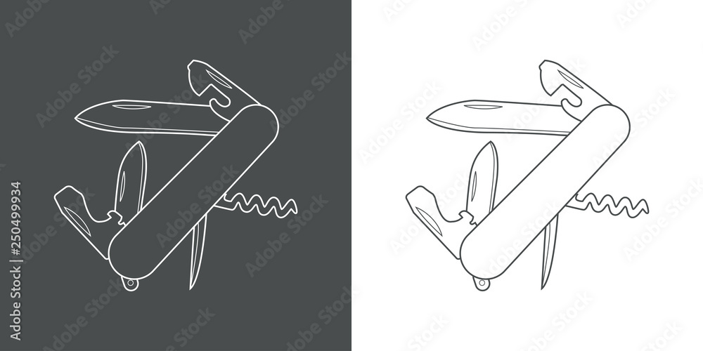 Icono plano lineal navaja multiusos en gris y blanco Stock Vector ...