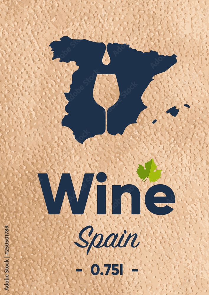 New label for a wine bottle with a map of the manufacturer Spain ...