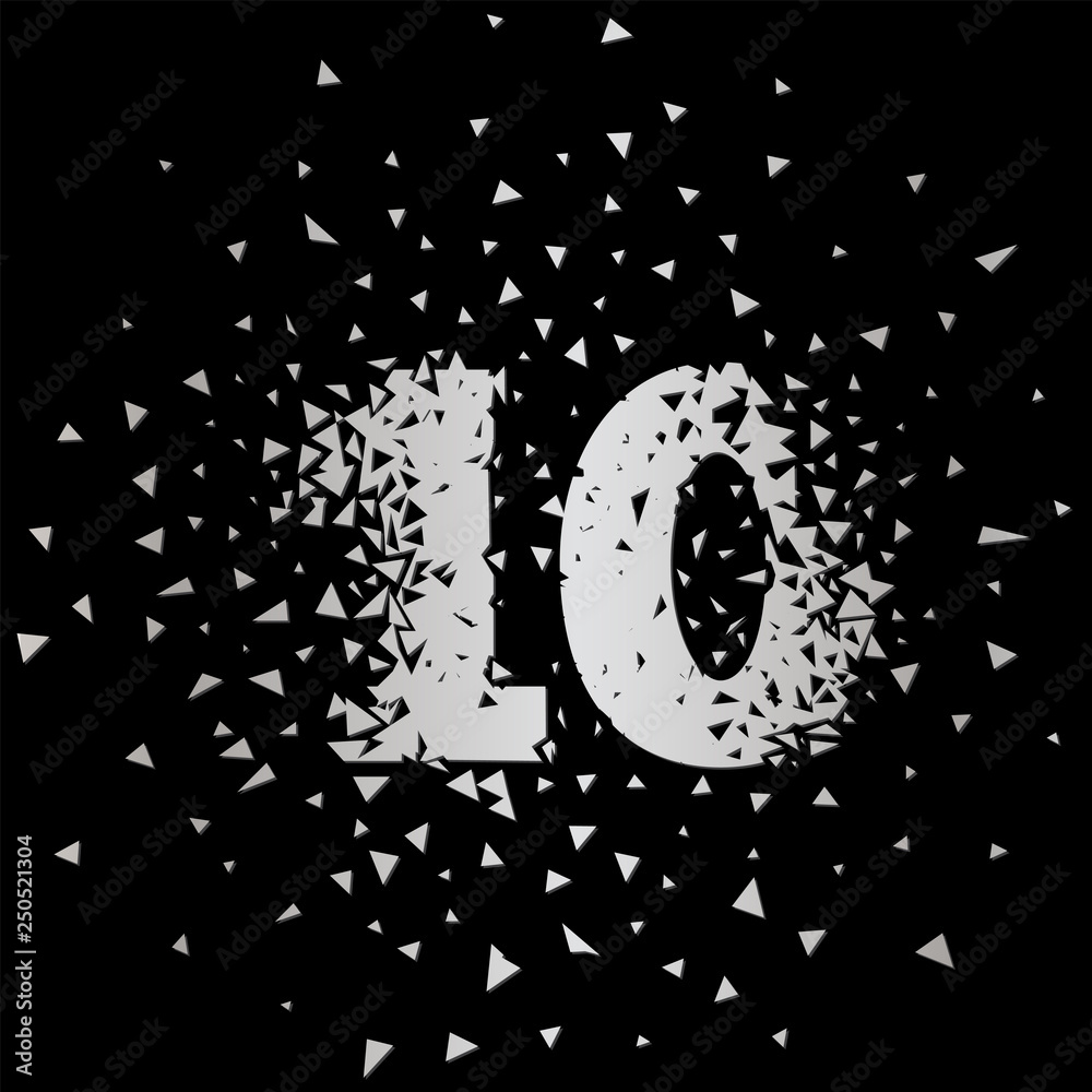 Broken numbers 10. Explosion effects. Vector and illustration. Stock ...