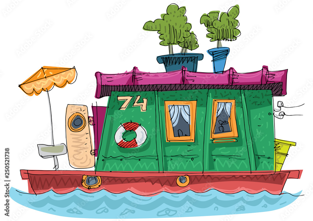 Old fashioned residential boathouse . Ecological supplied habitable ...