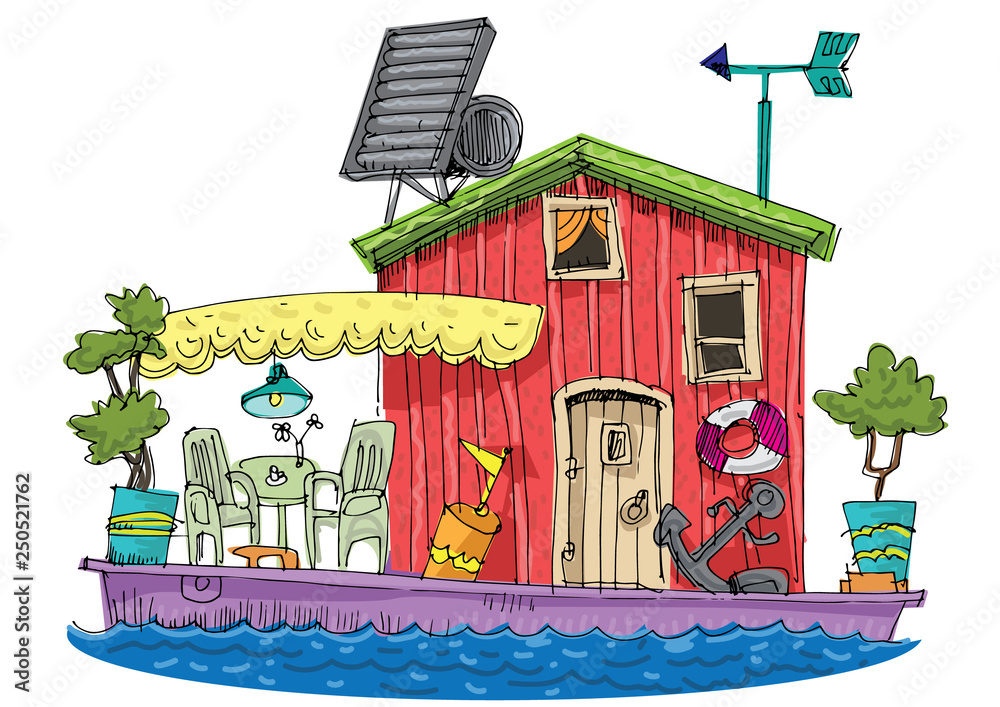 Old fashioned residential boathouse . Ecological supplied habitable ...