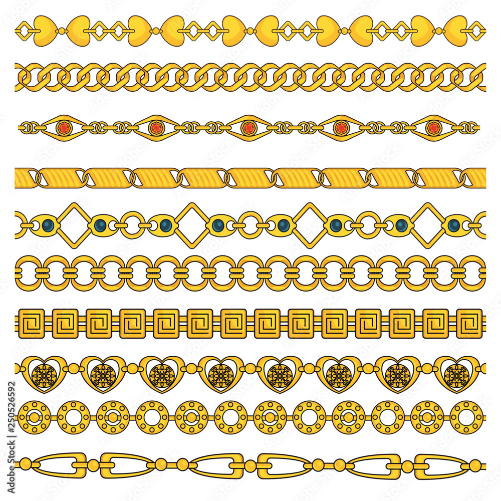 Flat vector set of figured gold chain isolated on white background ...