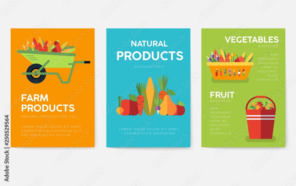 Farm information cards set. Nature template of flyear, magazines ...