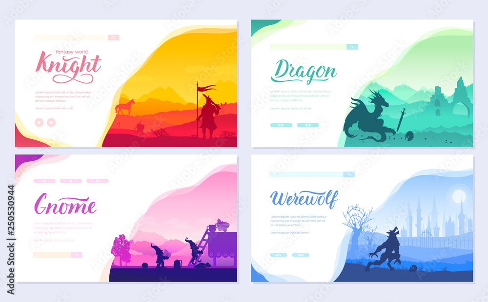 Set of diverse fantasy worlds. Fantasy creatures from old myths and ...