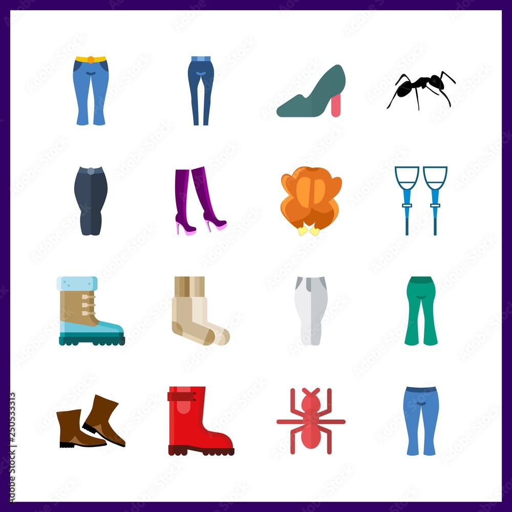 16 leg icon. Vector illustration leg set. socks and crutch icons for ...