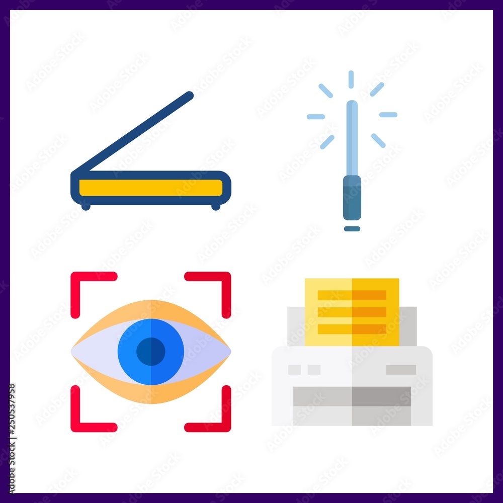 4 laser icon. Vector illustration laser set. eye scan and lightsaber ...
