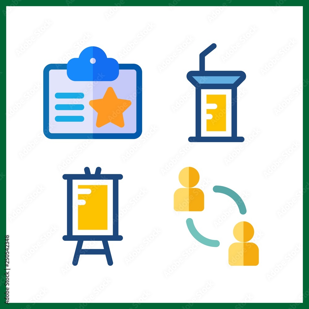 4 conference icon. Vector illustration conference set. id card and ...