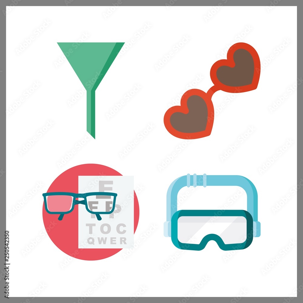 4 vision icon. Vector illustration vision set. goggles and snellen ...