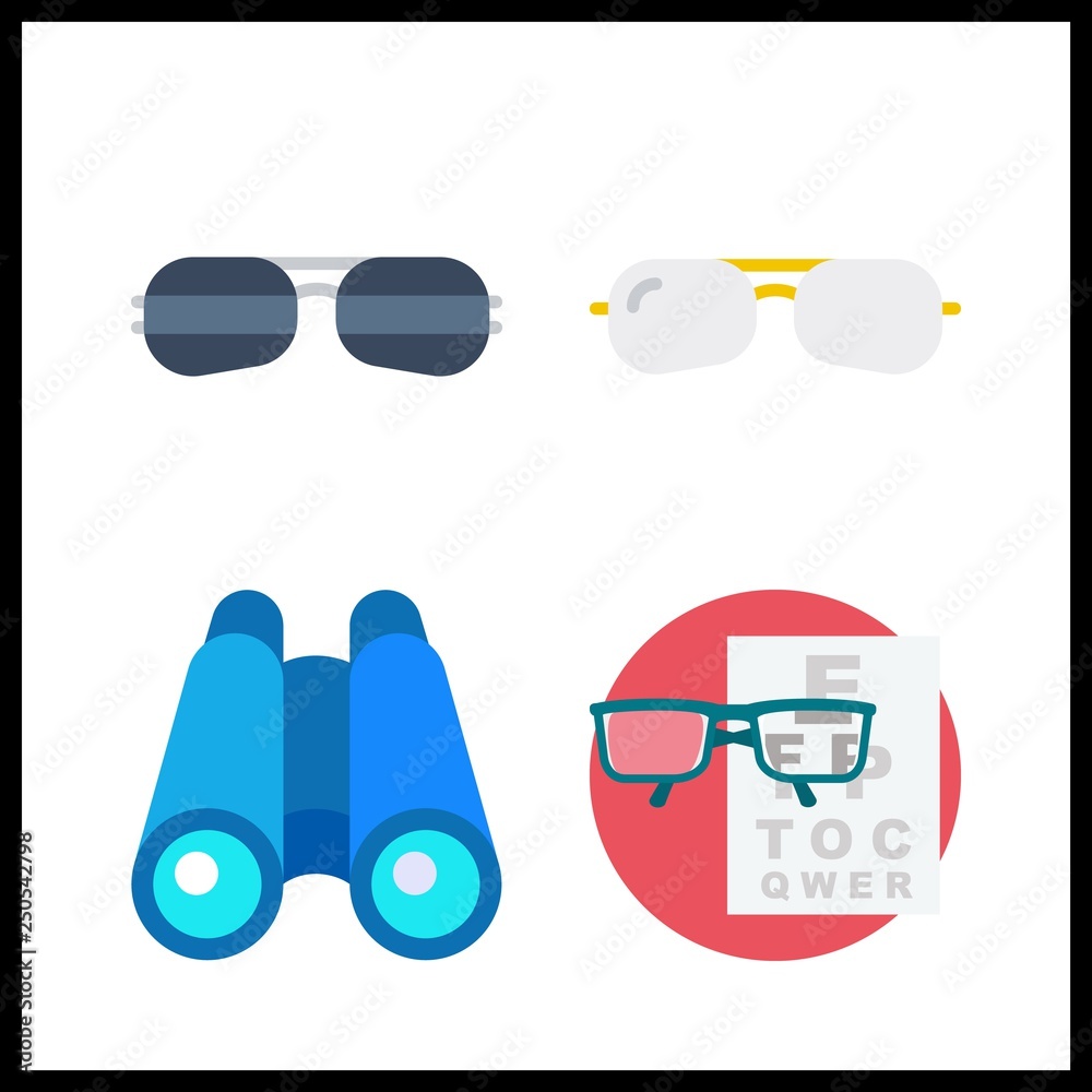 4 optical icon. Vector illustration optical set. sunglasses and snellen ...