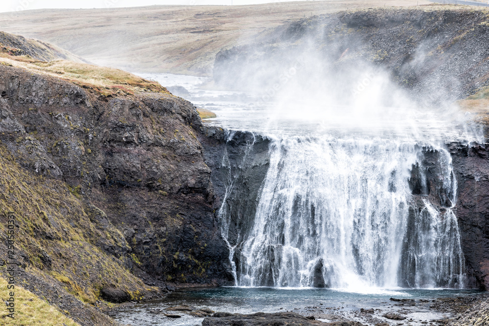 Thorufoss waterfall rocky landscape on Golden Circle in Iceland with ...