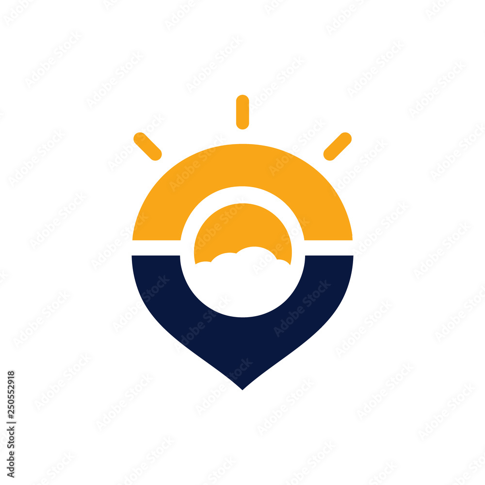 cloud and sun with pin location for weather technology logo icon vector ...