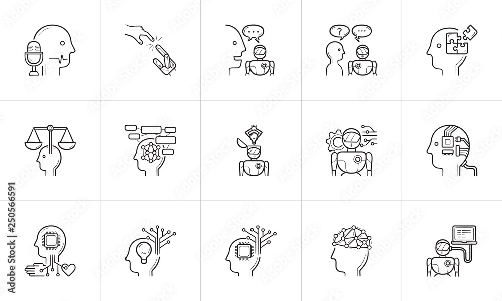 Artificial intelligence hand drawn outline doodle icon set Stock Vector ...