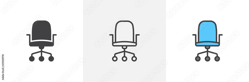 Office chair icon. Line, glyph and filled outline colorful version ...