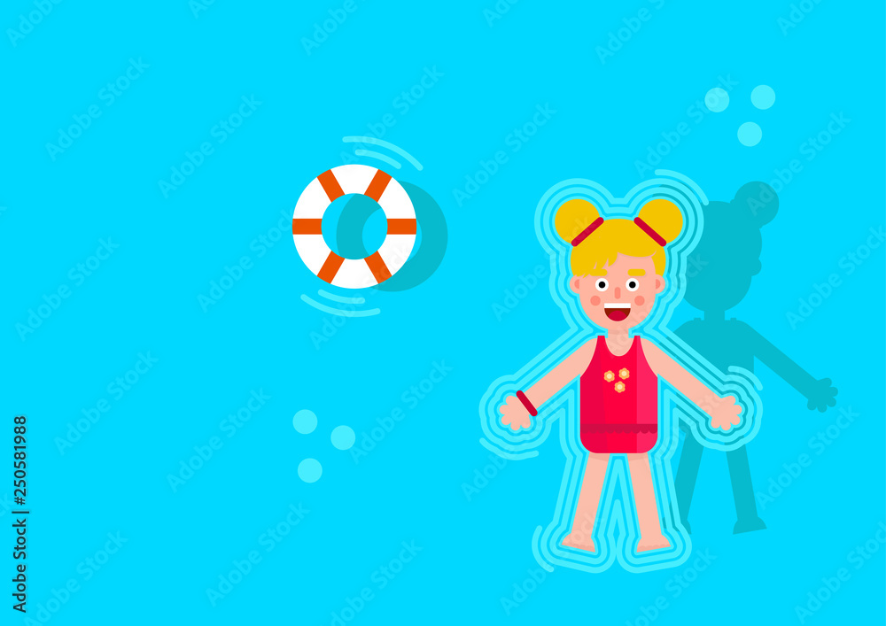 Pool party characters. Girl wearing swimming suits. Top view vector of ...