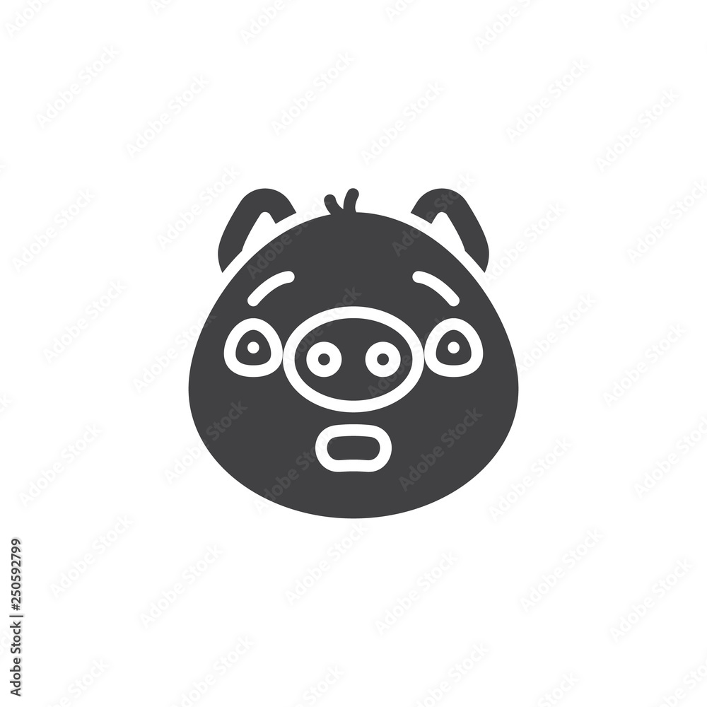 Piggy surprised face emoticon vector icon. filled flat sign for mobile ...