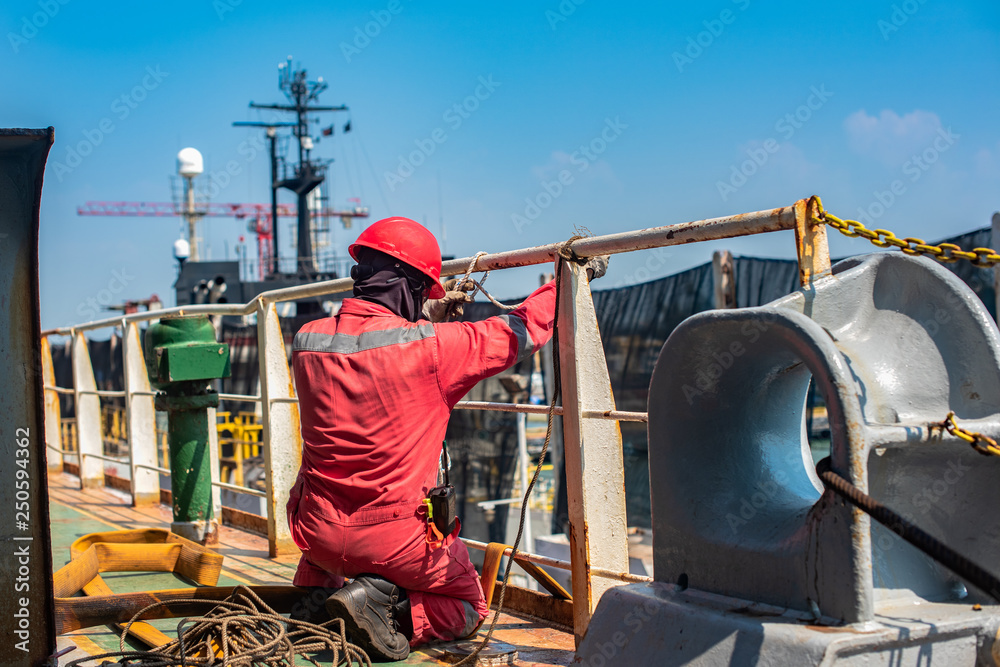 fireman prepare hose fire rubber standing by in the job site, ready to ...