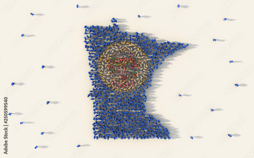 Large group of people forming Minnesota flag map in The United States ...