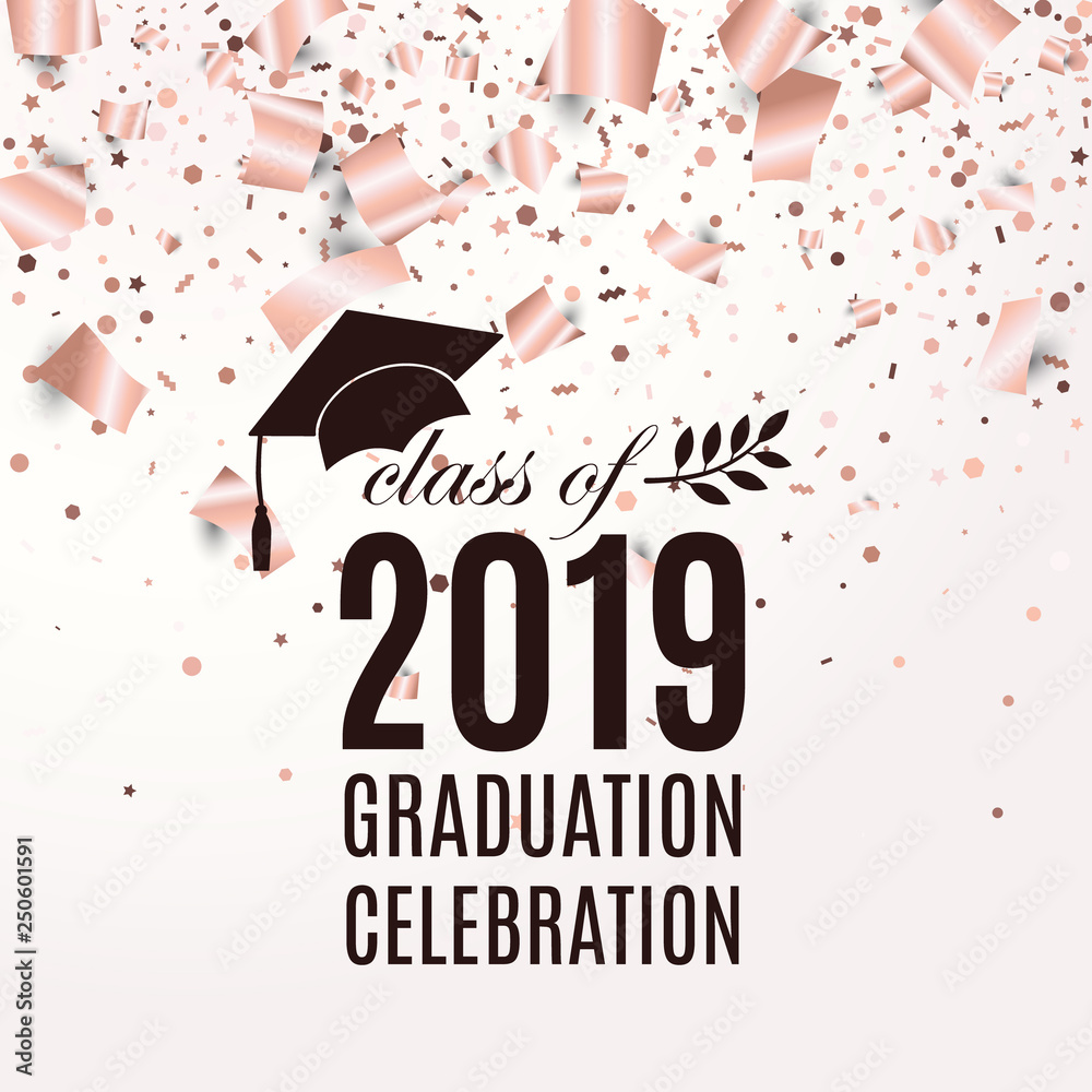 Class of 2019 graduation poster with hat, laurel on blush rose backdrop ...