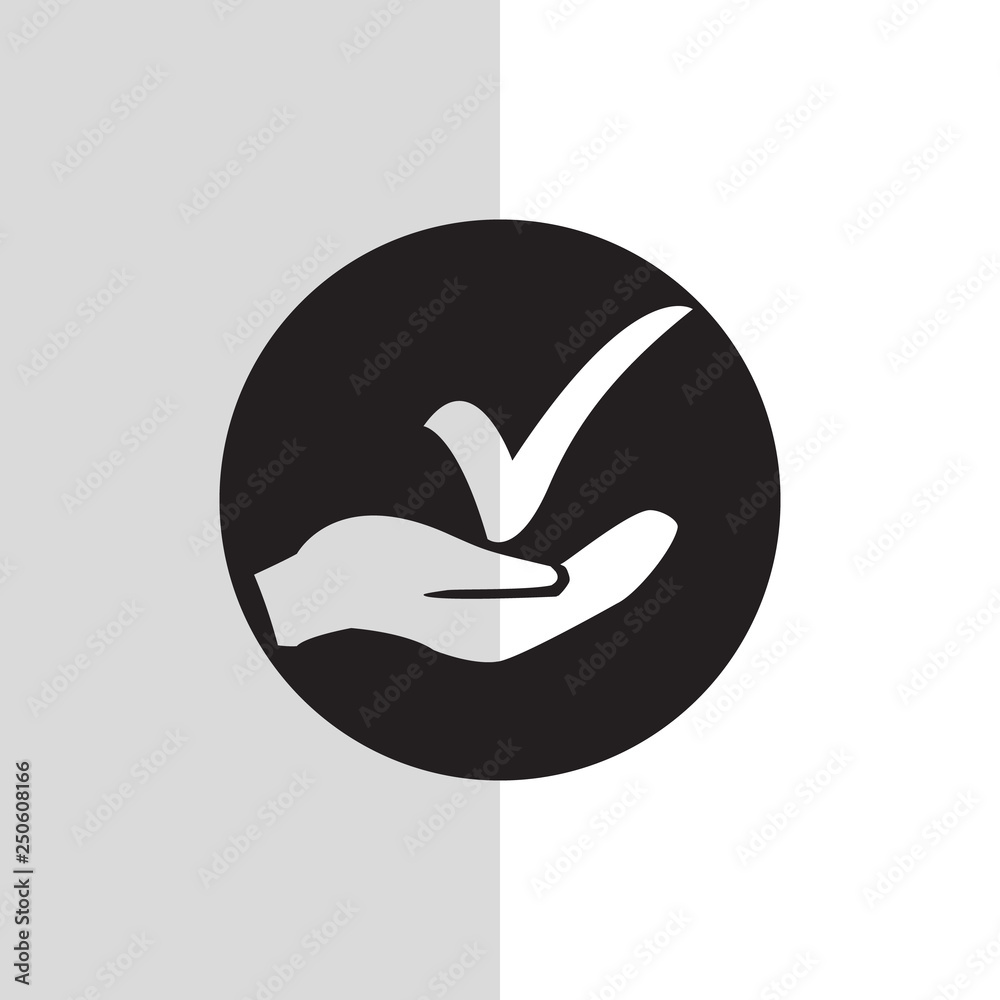 Checkmark on hand web icon. vector design Stock Vector | Adobe Stock