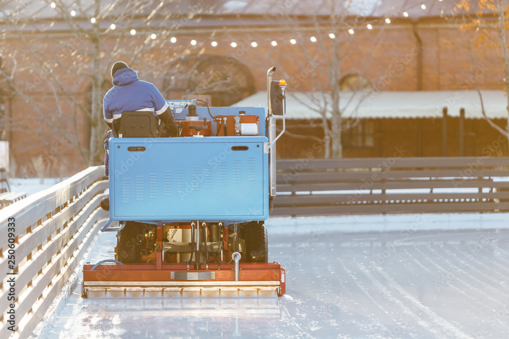 Rear outdoor photo of special machine leveling ice rink/ ice ...