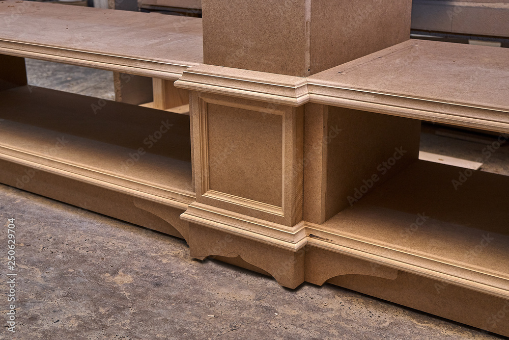 Mdf cabinet carcass. Home library with classic design. Wooden furniture ...