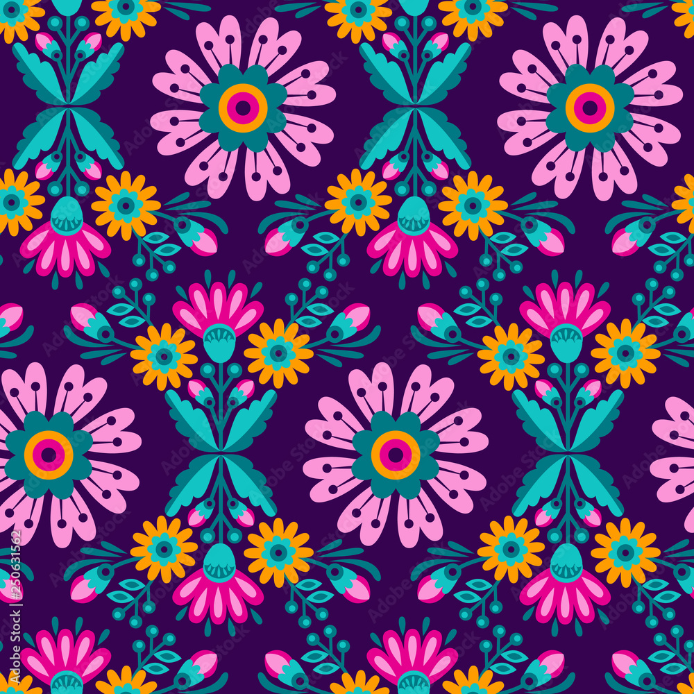 Seamless flowers ethnic pattern. Fashion mexican, navajo or aztec ...