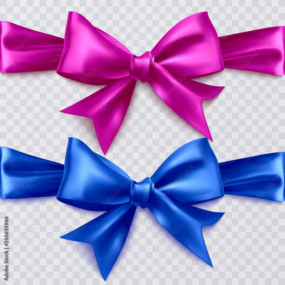 Set of realistic pink and blue bows, decorations for your design on a ...