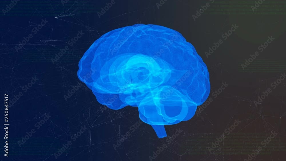 Blue human digital brain rotates in the structure of the plexus Stock ...